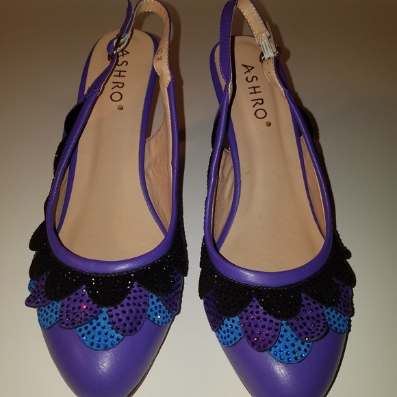 Ashro | Shoes | Ashro Slingbacks Heels Purple With Petals | Poshmark